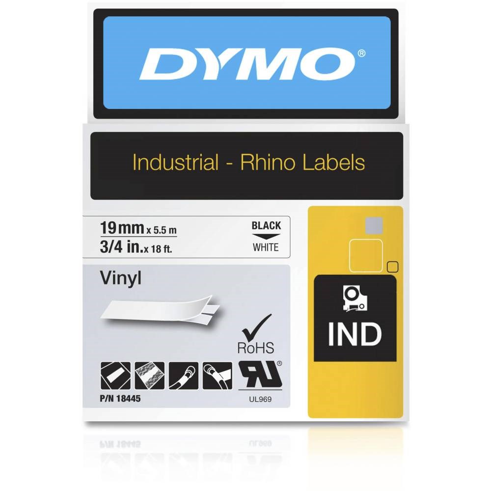 Labelling Machines & Accessories - Dymo 18445 Rhino Industrial Labels 19mmx5.5m Vinyl Black on ...
